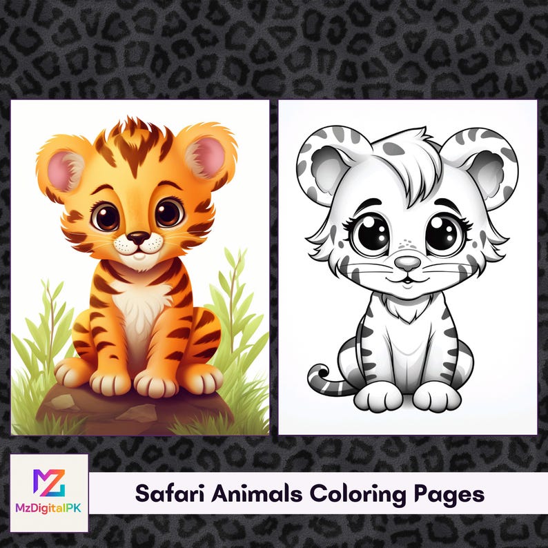 Cute Safari Animals Coloring Book for Kids, Easy Coloring Pages for ...