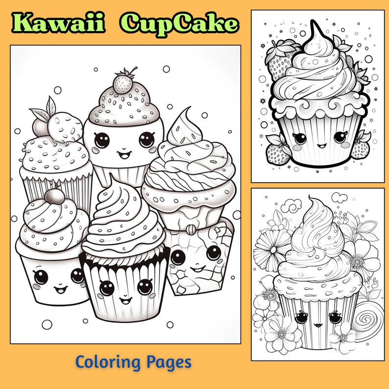 Kawaii Cupcake Coloring Pages, Kawaii Coloring Book, Kawaii Cupcake ...