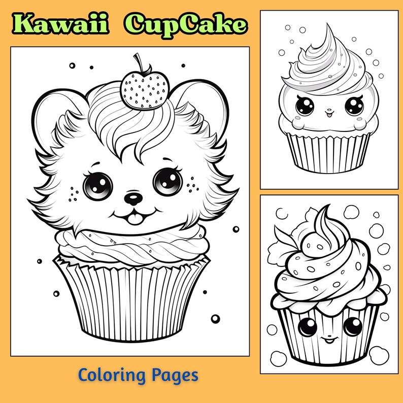 Kawaii Cupcake Coloring Pages, Kawaii Coloring Book, Kawaii Cupcake ...