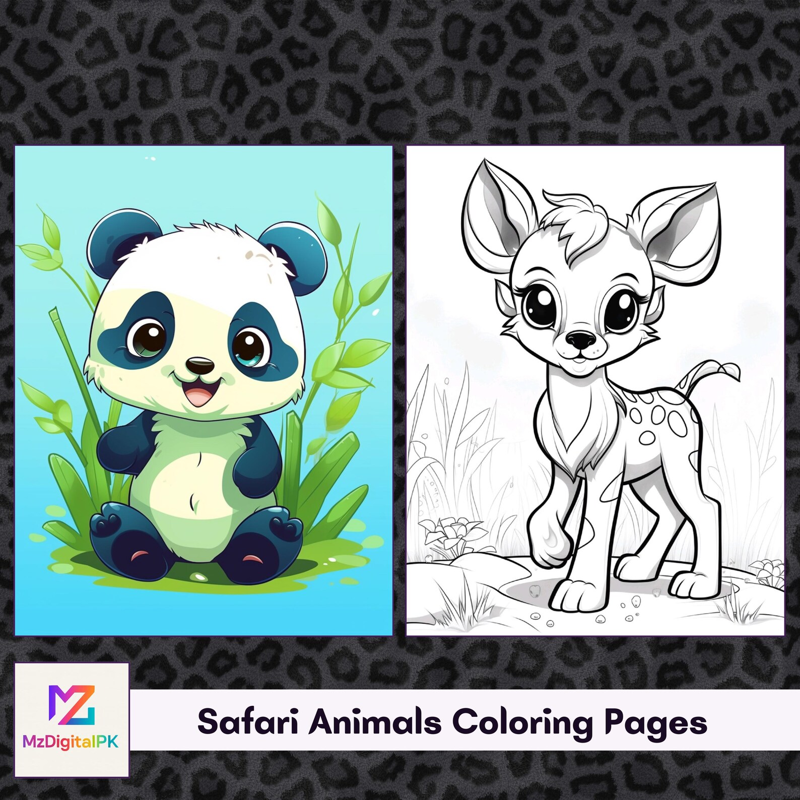 Cute Safari Animals Coloring Book for Kids, Easy Coloring Pages for ...