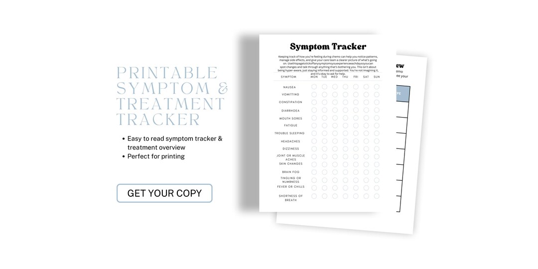 Chemo Symptom and Treatment Tracker Printable | Cancer Treatment Log ...