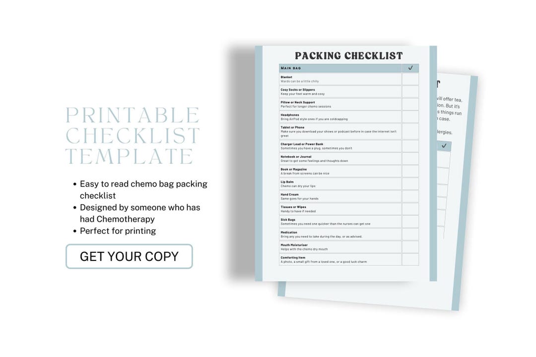 Printable Chemotherapy Packing List | Chemo Bag List | Cancer Treatment ...