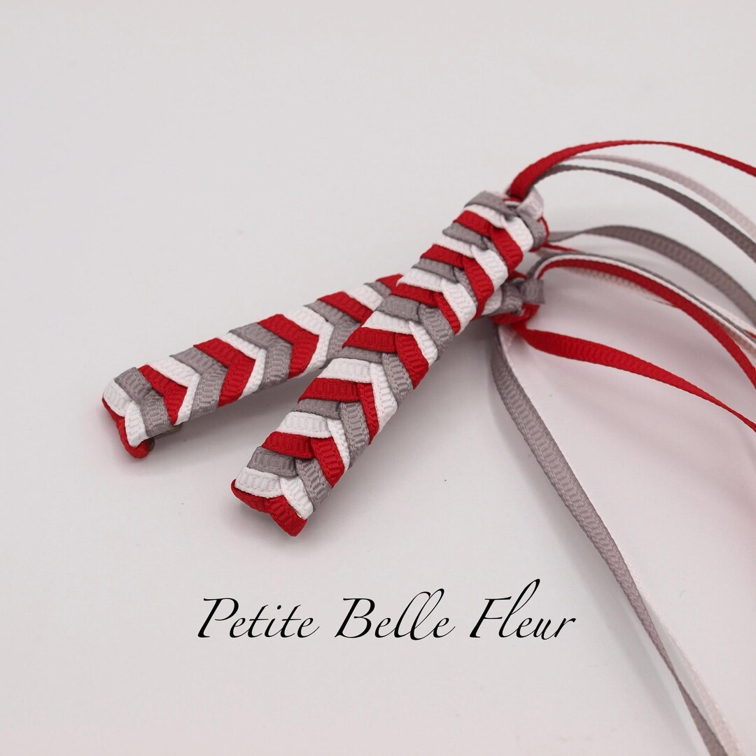 Burgundy Gray White Grosgrain Ribbon Preppy 80s Retro Barrette Set ...
