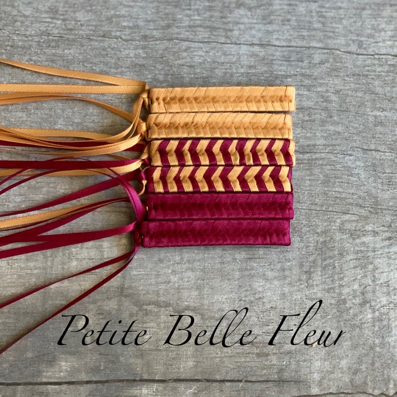 80s Retro Burgundy Gold Satin Ribbon Barrette Set | Retro Braided Satin ...