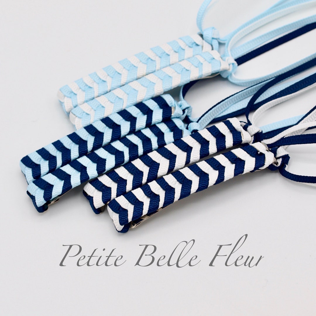 80s Retro Braided Grosgrain Ribbon Barrettes | Retro Navy Light Blue ...
