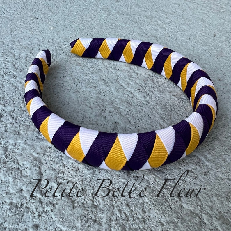 Padded Headband in Purple Gold White Ribbon LSU Inspired Headbands ...
