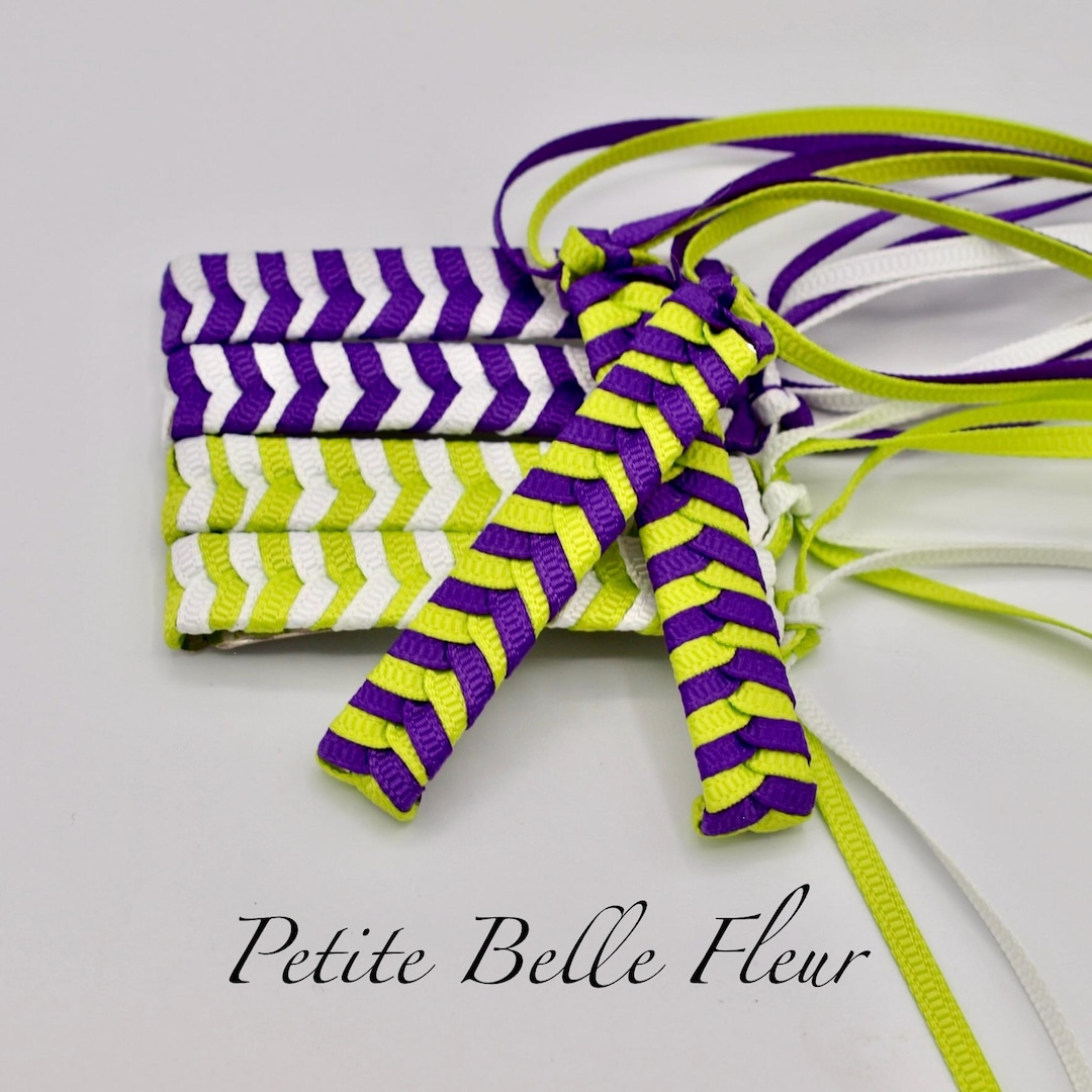 80s Ribbon Barrettes Retro Braided Barrette Set 80s Purple Lime Green ...