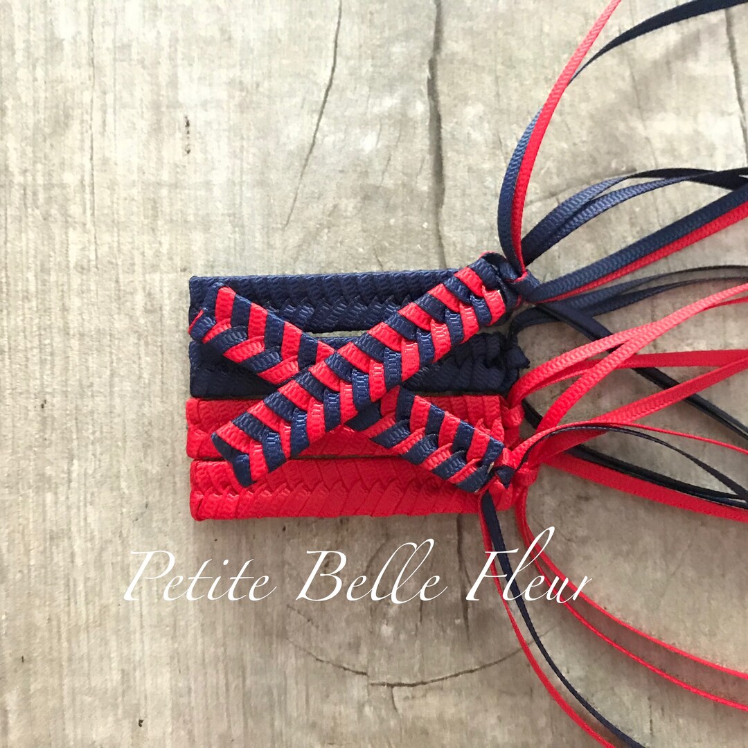 80s Ribbon Retro Navy and Red Braided Grosgrain Ribbon Barrette Set ...