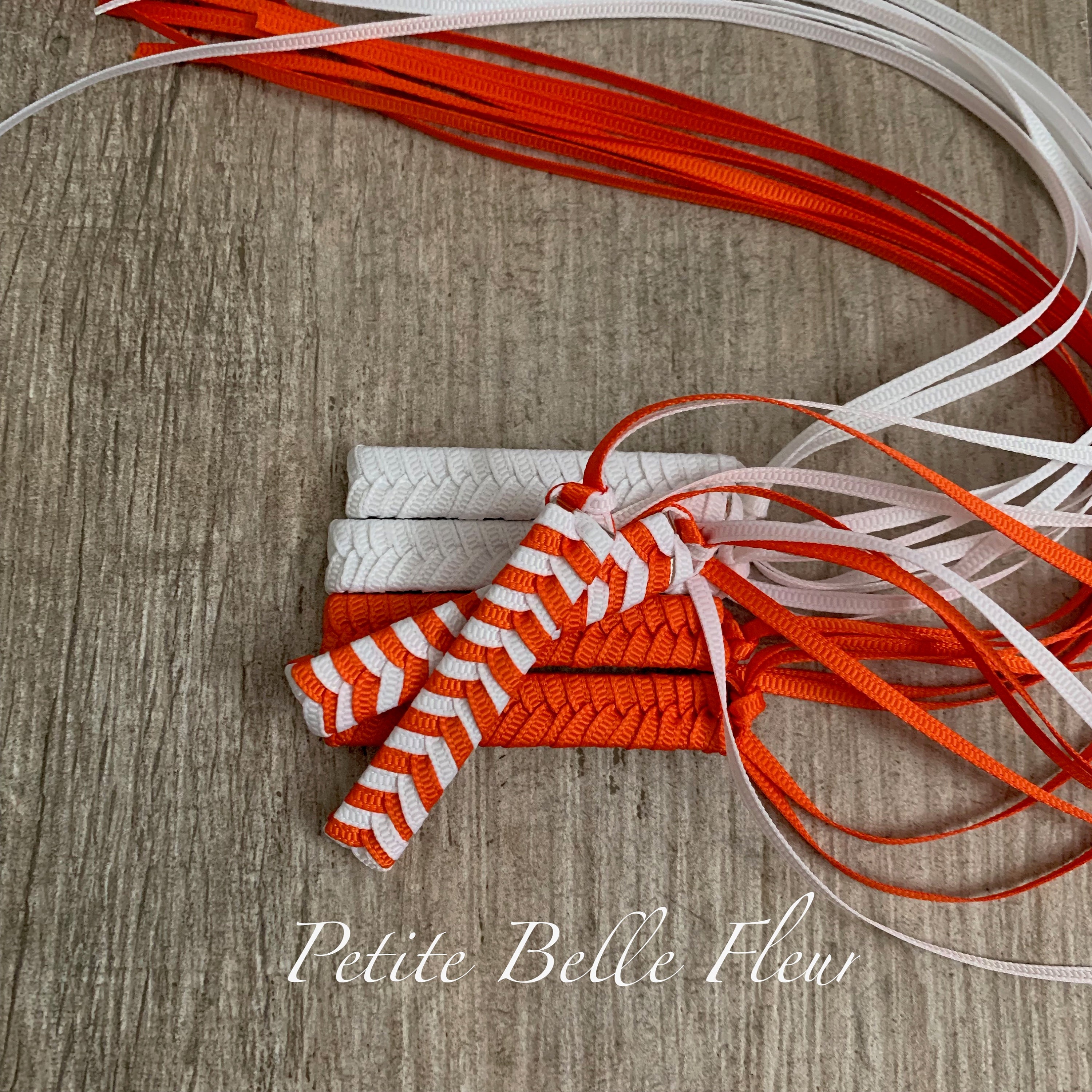 80s Ribbon Retro Barrettes Orange and White Braided Grosgrain | Etsy