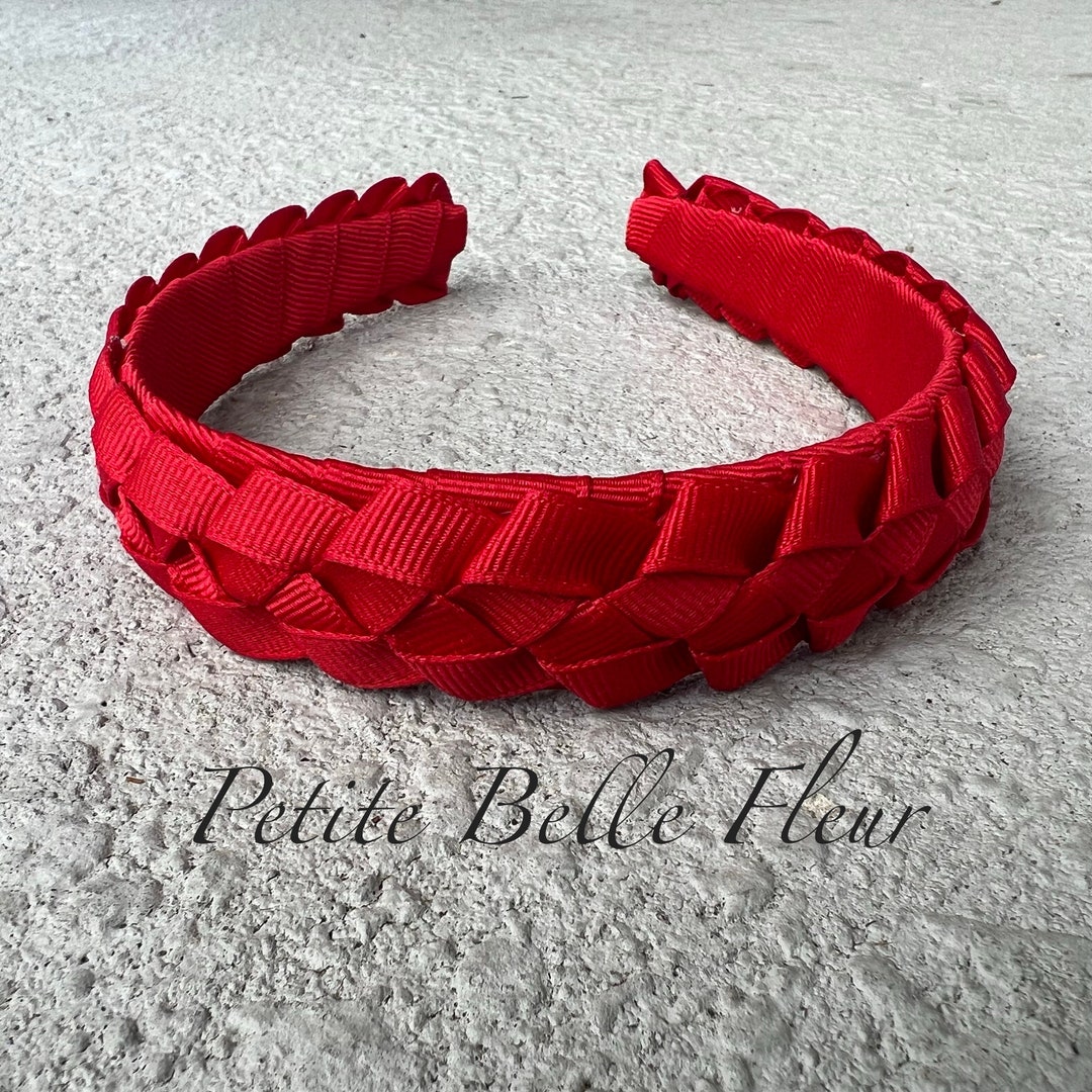 Red Grosgrain Ribbon Military Braid 1" Flat Tapered Headband for Women ...