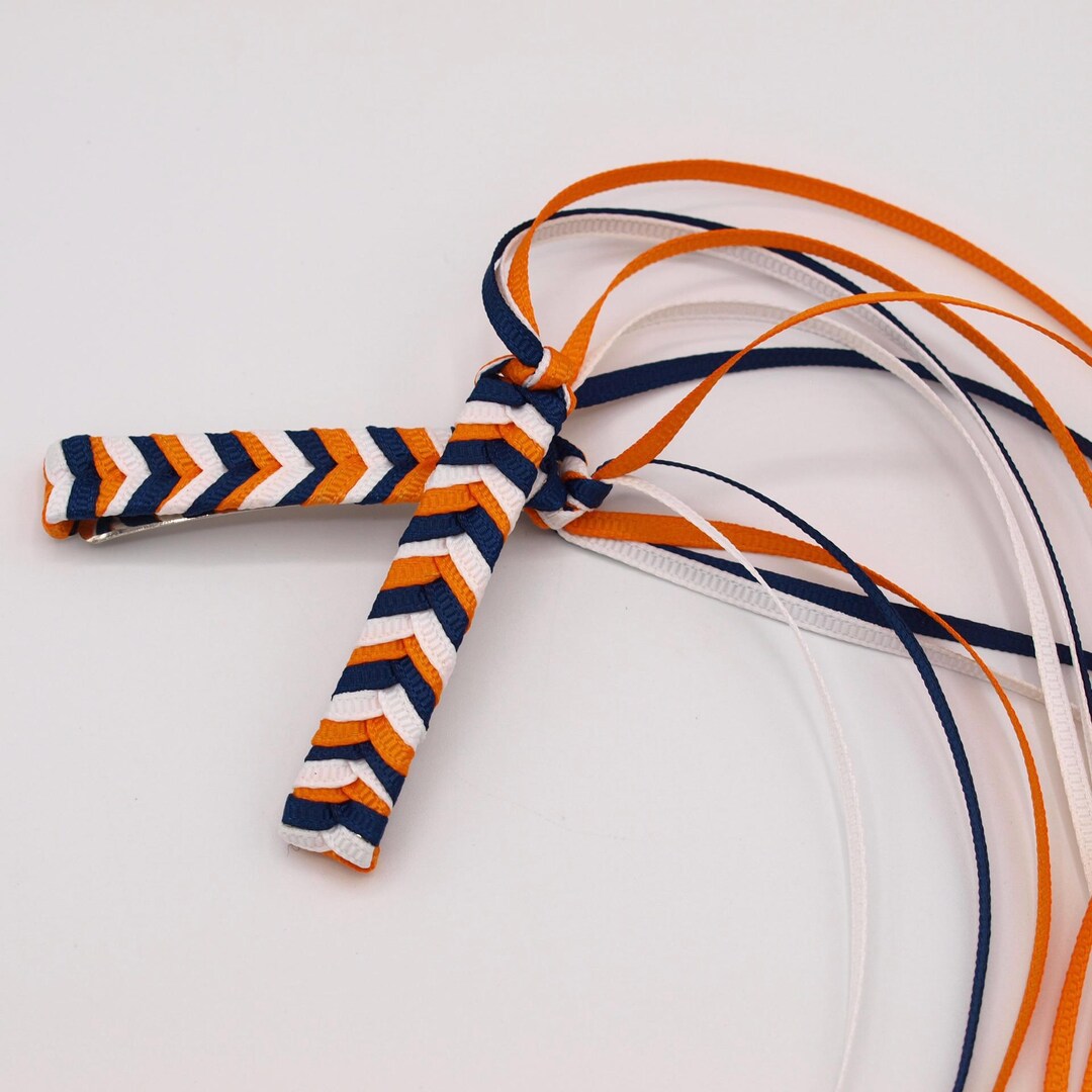 Navy Orange White Grosgrain Ribbon Preppy 80s Retro Barrette Set Navy ...