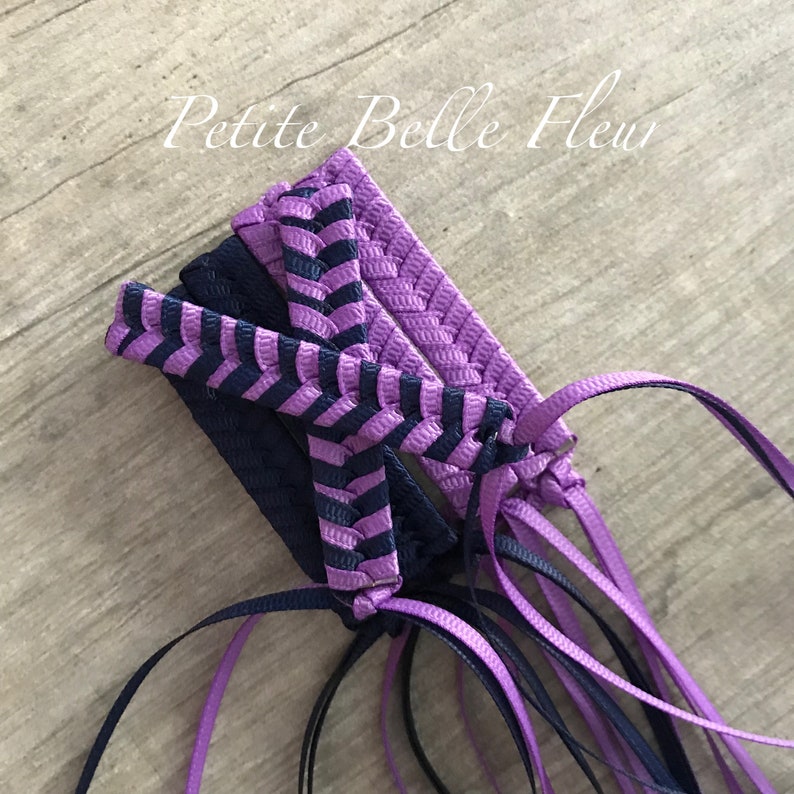 80s Retro Braided Ribbon Barrette Set in Grape Purple and Navy | Etsy
