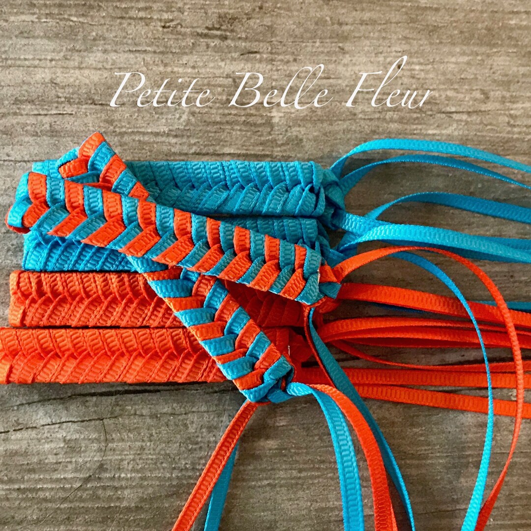 80s Retro Braided Ribbon Barrettes in Orange & Turquoise Orange and ...