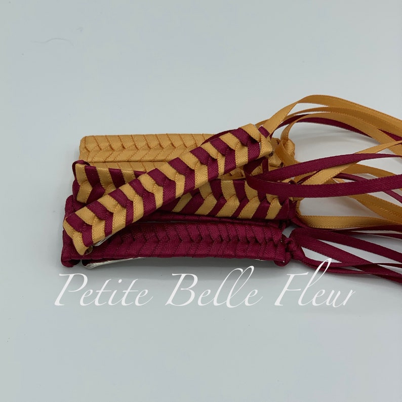 80s Retro Burgundy Gold Satin Ribbon Barrette Set | Retro Braided Satin ...