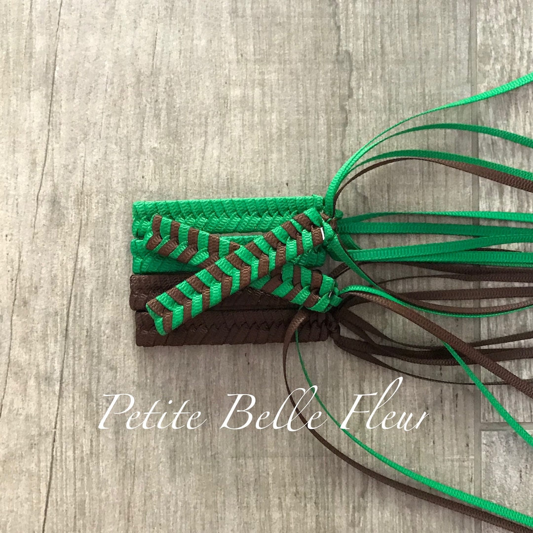 80s Retro Braided Grosgrain Ribbon Barrettes 80s Emerald Green Brown ...