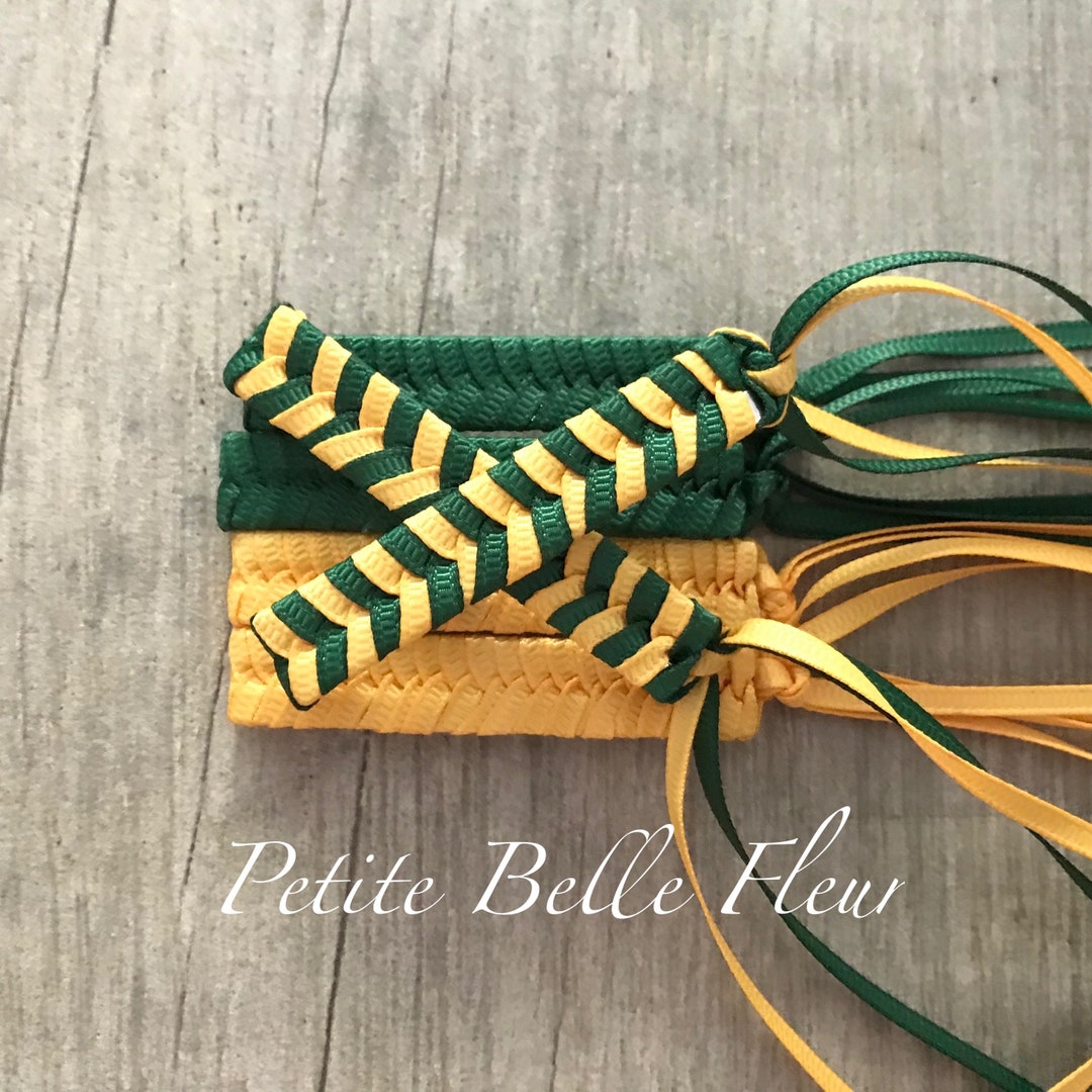 80s Retro Braided Grosgrain Ribbon Barrettes in Forest Green and Yellow ...