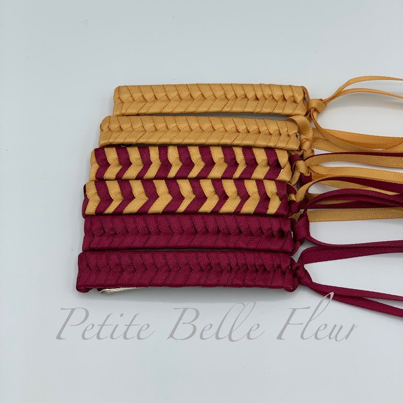 80s Retro Burgundy Gold Satin Ribbon Barrette Set | Retro Braided Satin ...