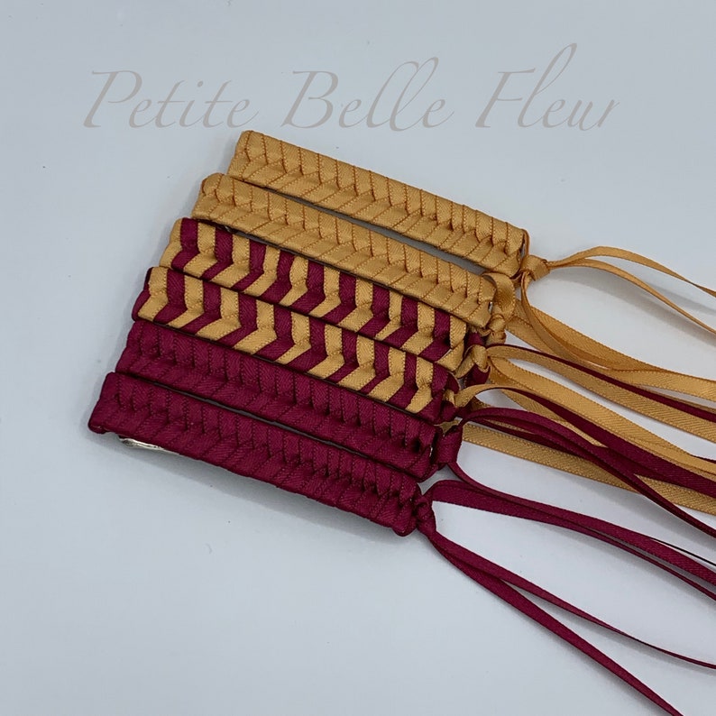 80s Retro Burgundy Gold Satin Ribbon Barrette Set | Retro Braided Satin ...