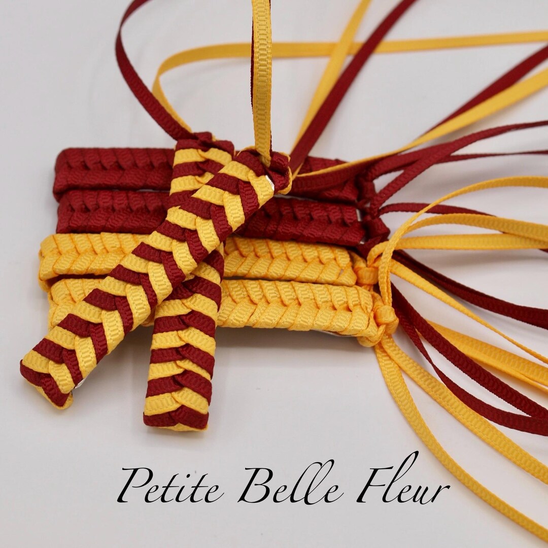 80s Retro Burgundy Gold Grosgrain Ribbon Barrette Set | Retro Braided ...