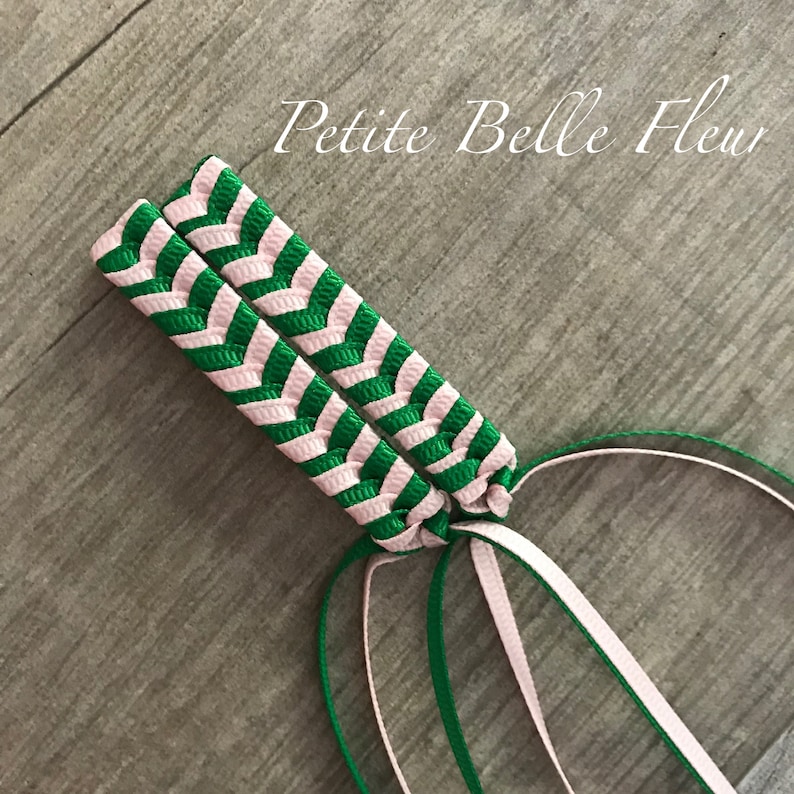 80s Retro Ribbon Barrettes in Emerald Green and Light Pink - Etsy