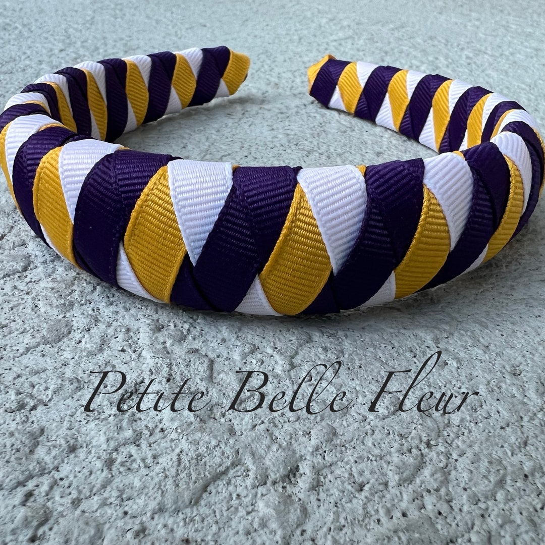 Padded Headband in Purple Gold White Ribbon LSU Inspired Headbands ...