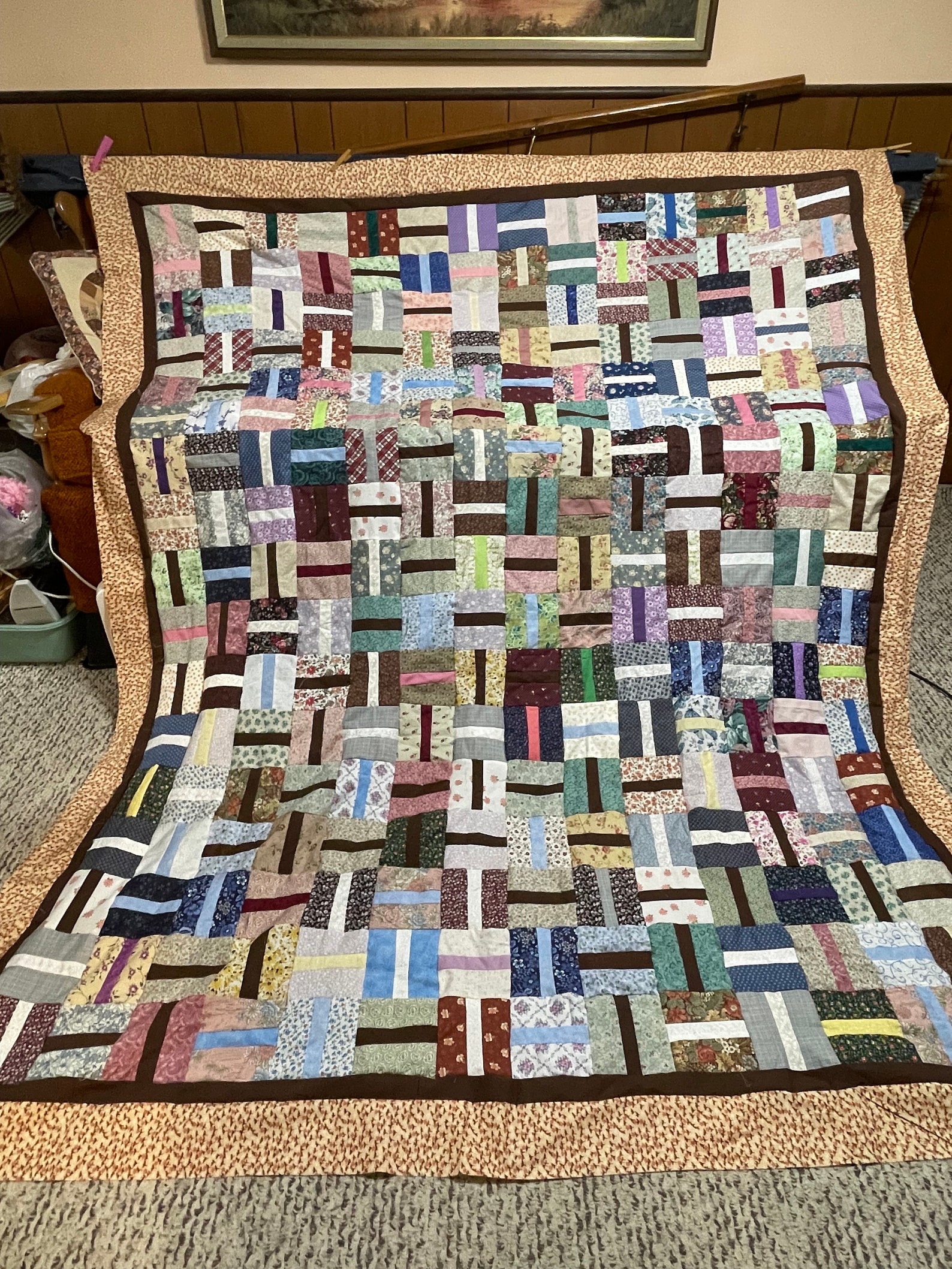 Pick up Sticks Quilt Top and Bindings 80 X 96 Inches. Made in Non ...