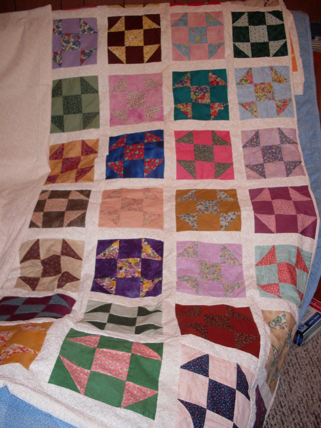 Shoo Fly Hand Stitched Quilt Top, Hand Pieced With Bindings and Backing ...
