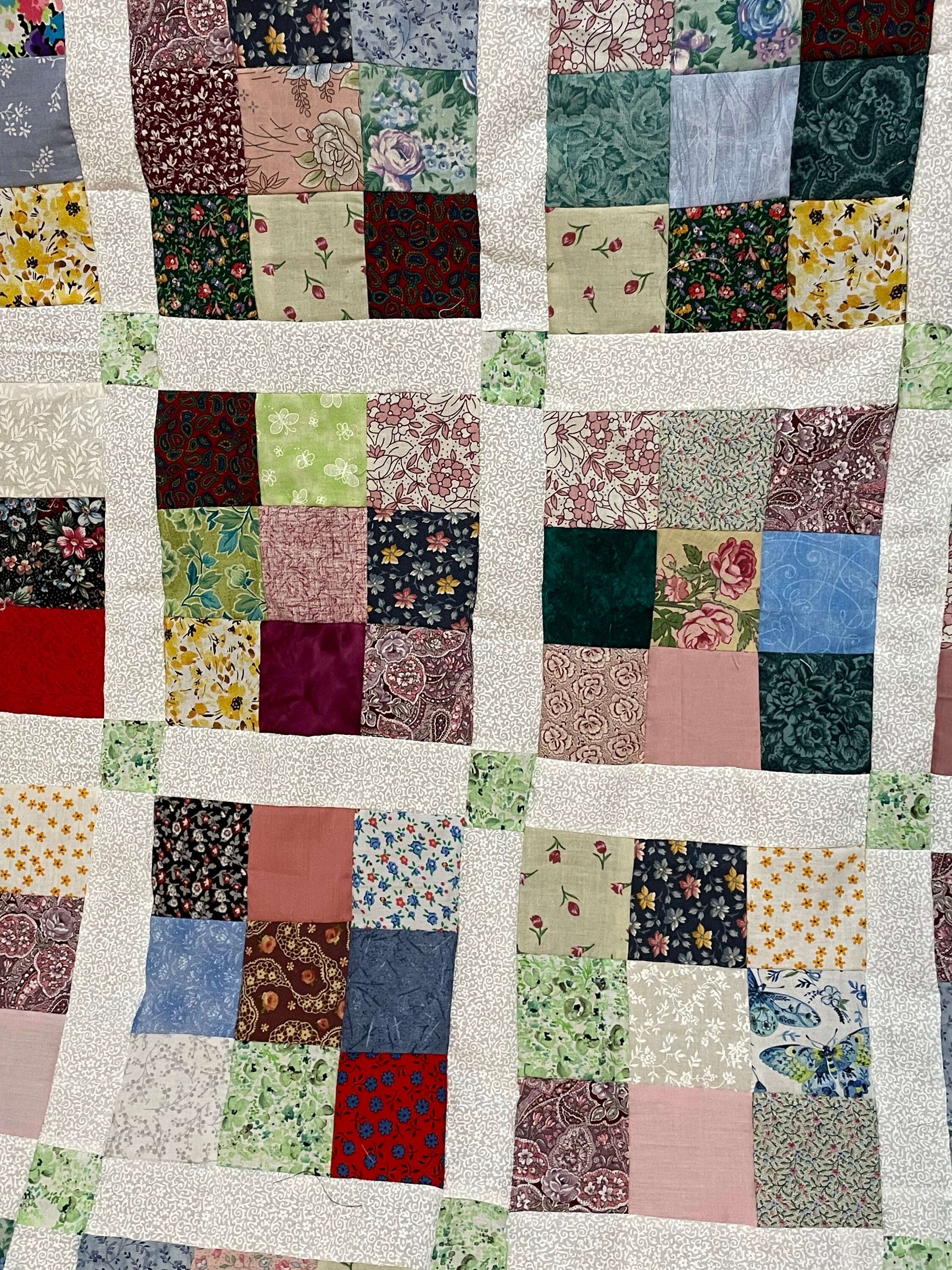 Nine Patch Multicolored Flower Quilt Top and Bindings 74 X 93 Inches ...