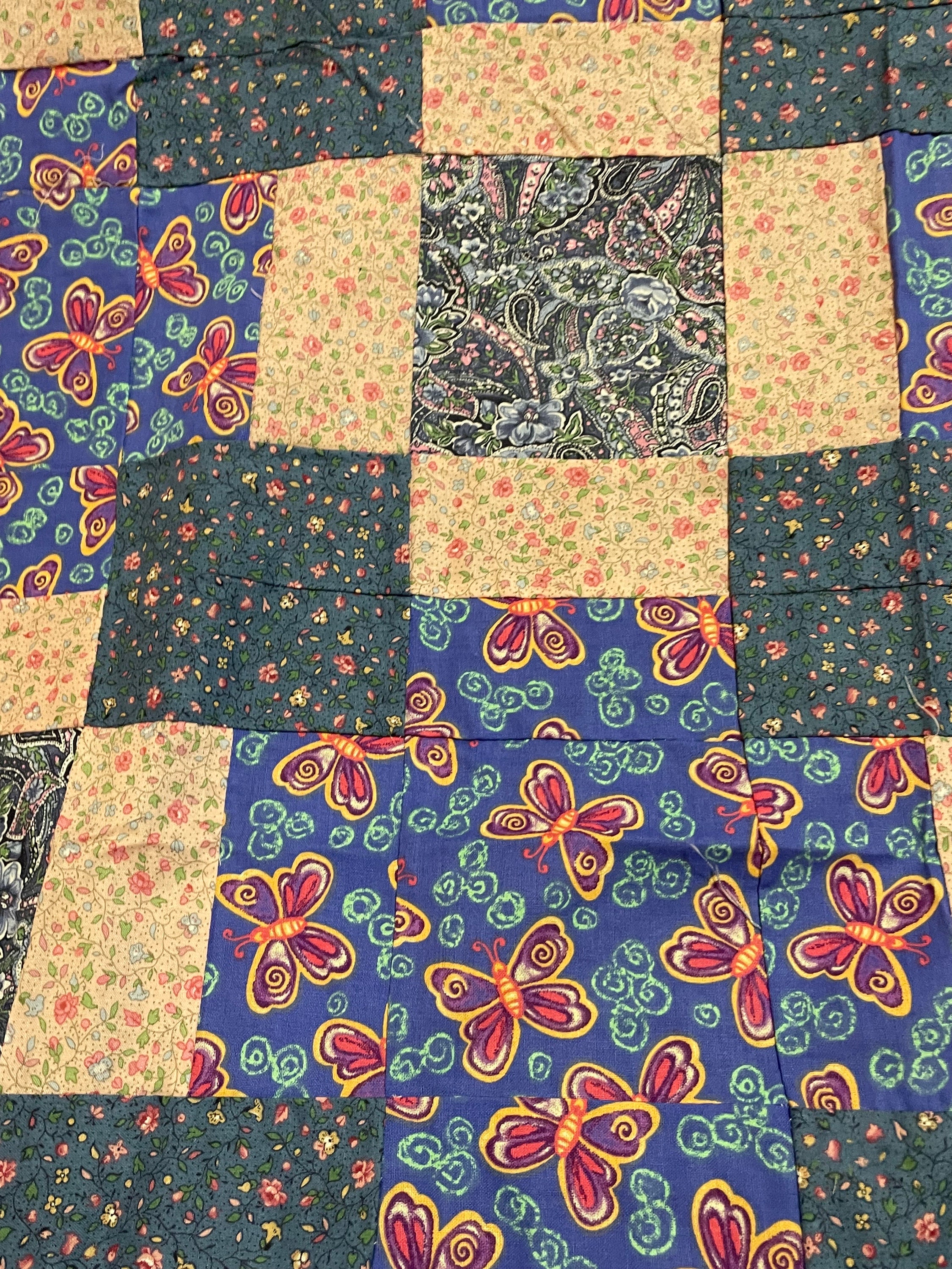 Field of Butterflies Hand Pieced Quilt Top, Bindings and Backing. Blue ...