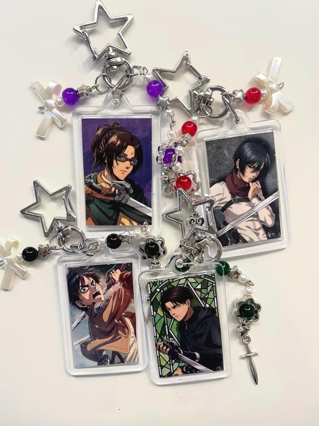Attack on Titan Mikasa Hange Levi Eren Keychain Photo Anime Gift Aot ...