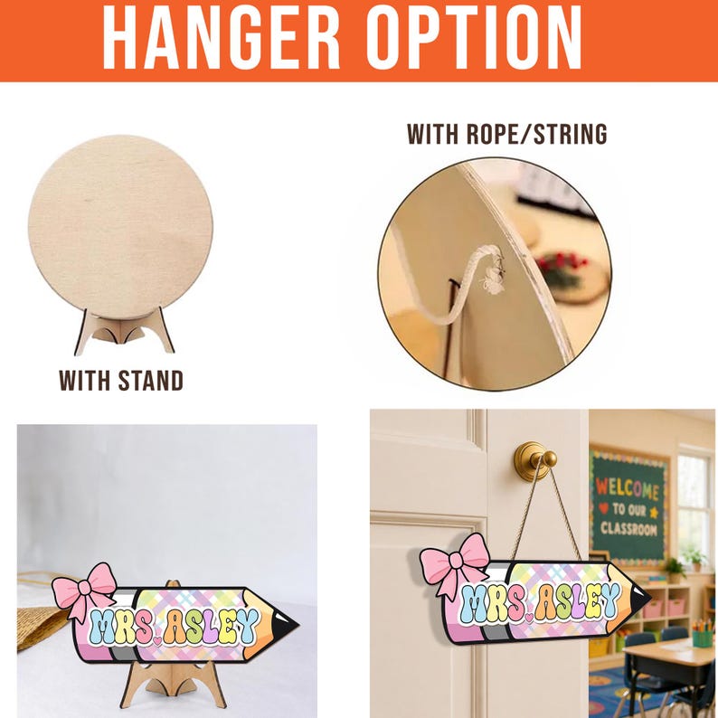 Custom Pencil Teacher 3D Door Sign, Personalized Teacher Name Hanger ...