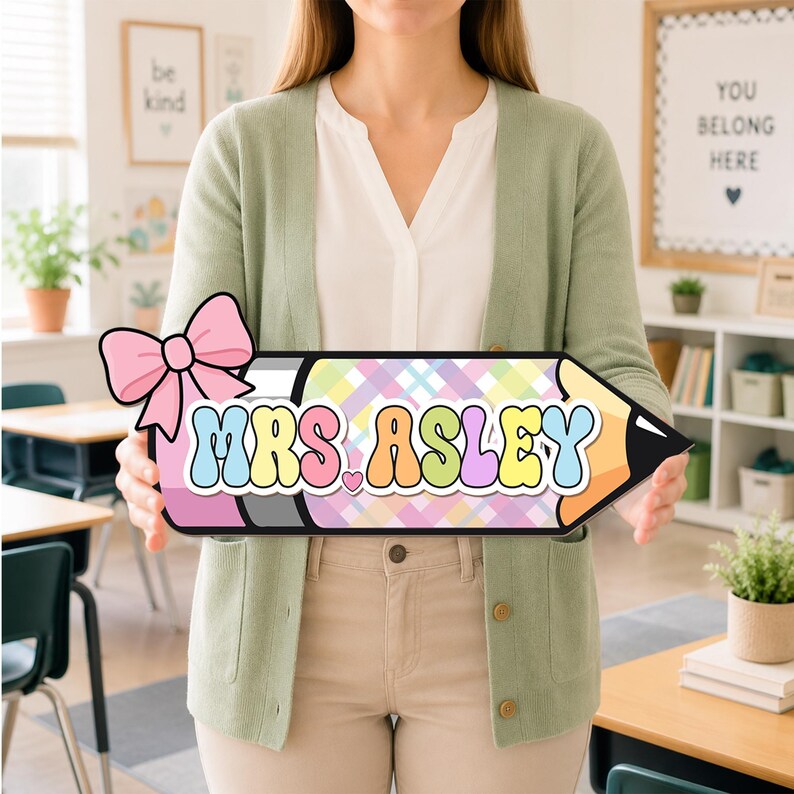 Custom Pencil Teacher 3D Door Sign, Personalized Teacher Name Hanger ...