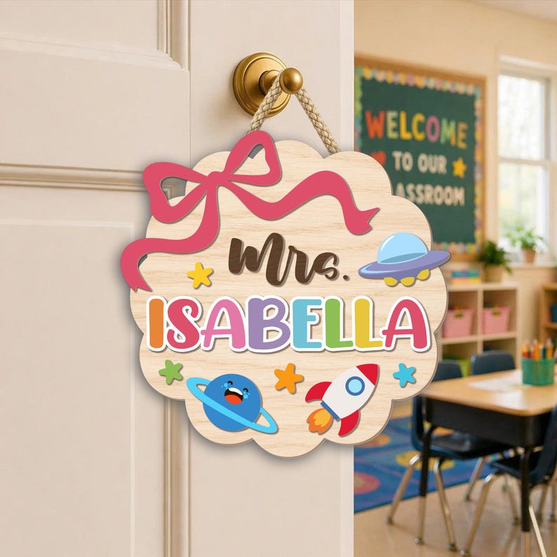 Personalized Space Teacher Door Sign, Custom Teacher Name Classroom ...