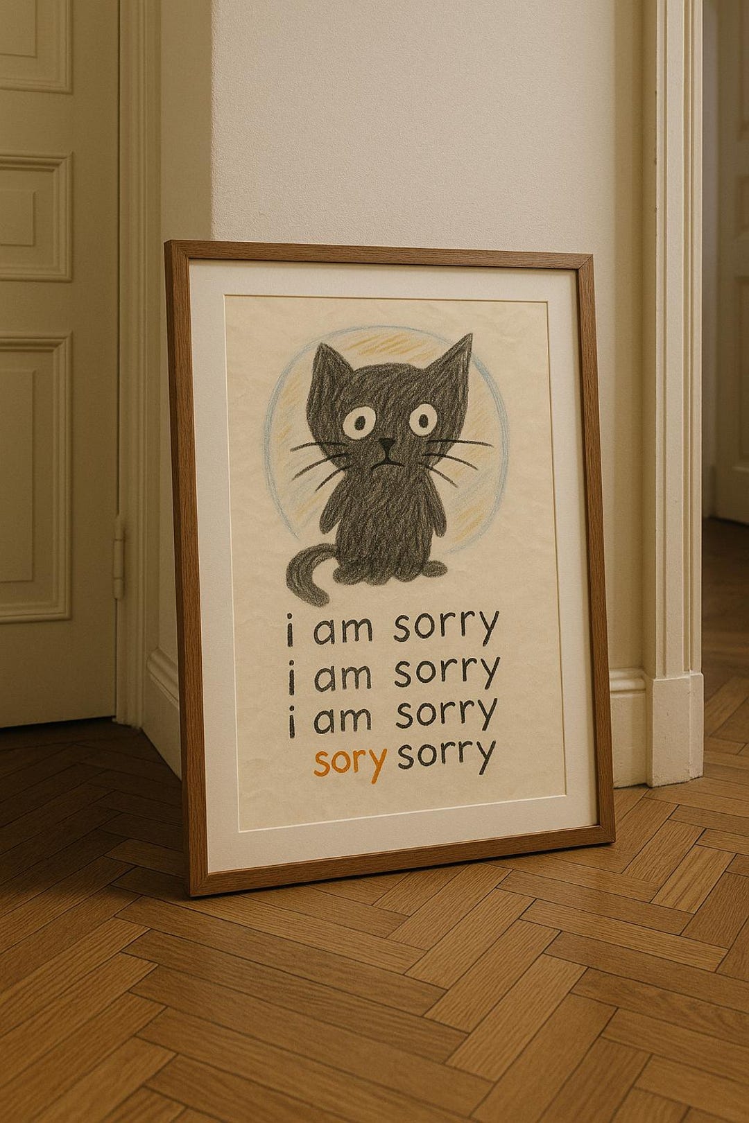 I Am Sorry – Sad Cat Crayon Drawing for Quiet Healing | Emotional Wall ...