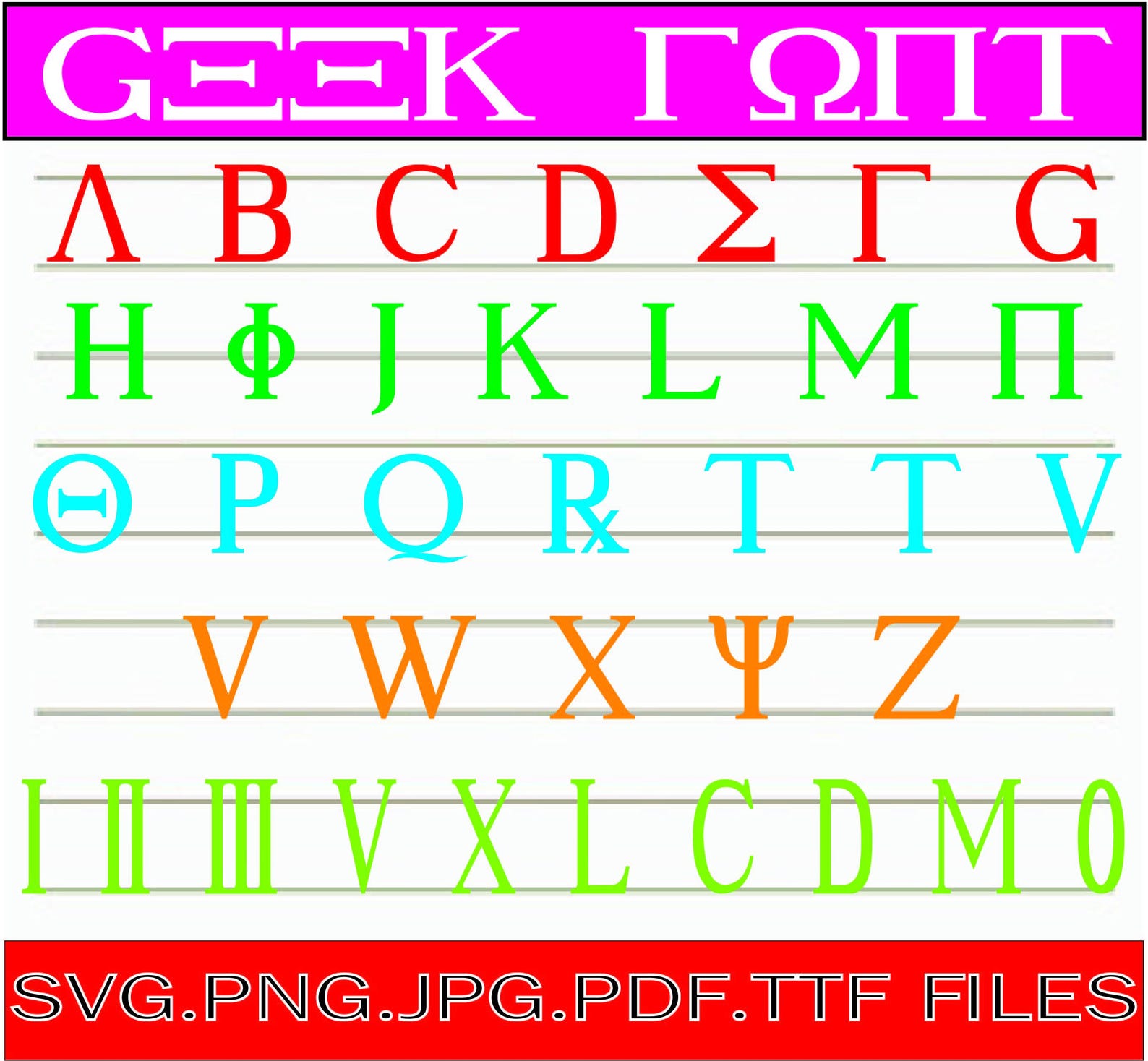 Geek Ancient Font TTF Files, SVG, Png, Alphabet, Letters & Numbers ...