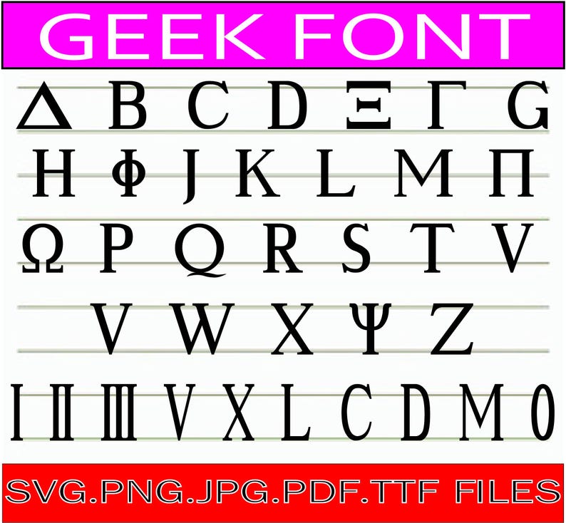 Geek Ancient Font TTF Files, SVG, Png, Alphabet, Letters & Numbers ...