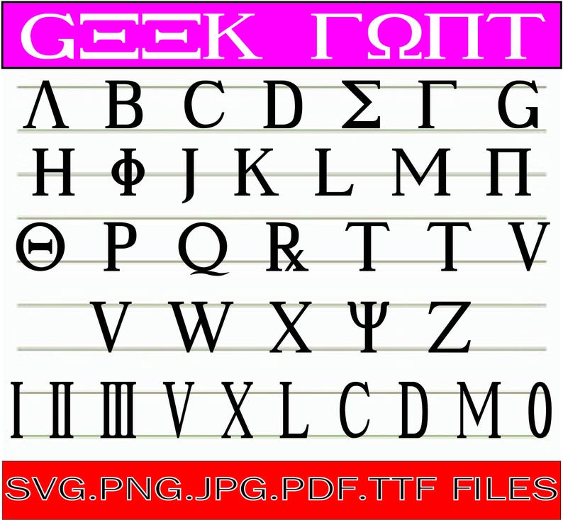 Geek Ancient Font TTF Files, SVG, Png, Alphabet, Letters & Numbers ...