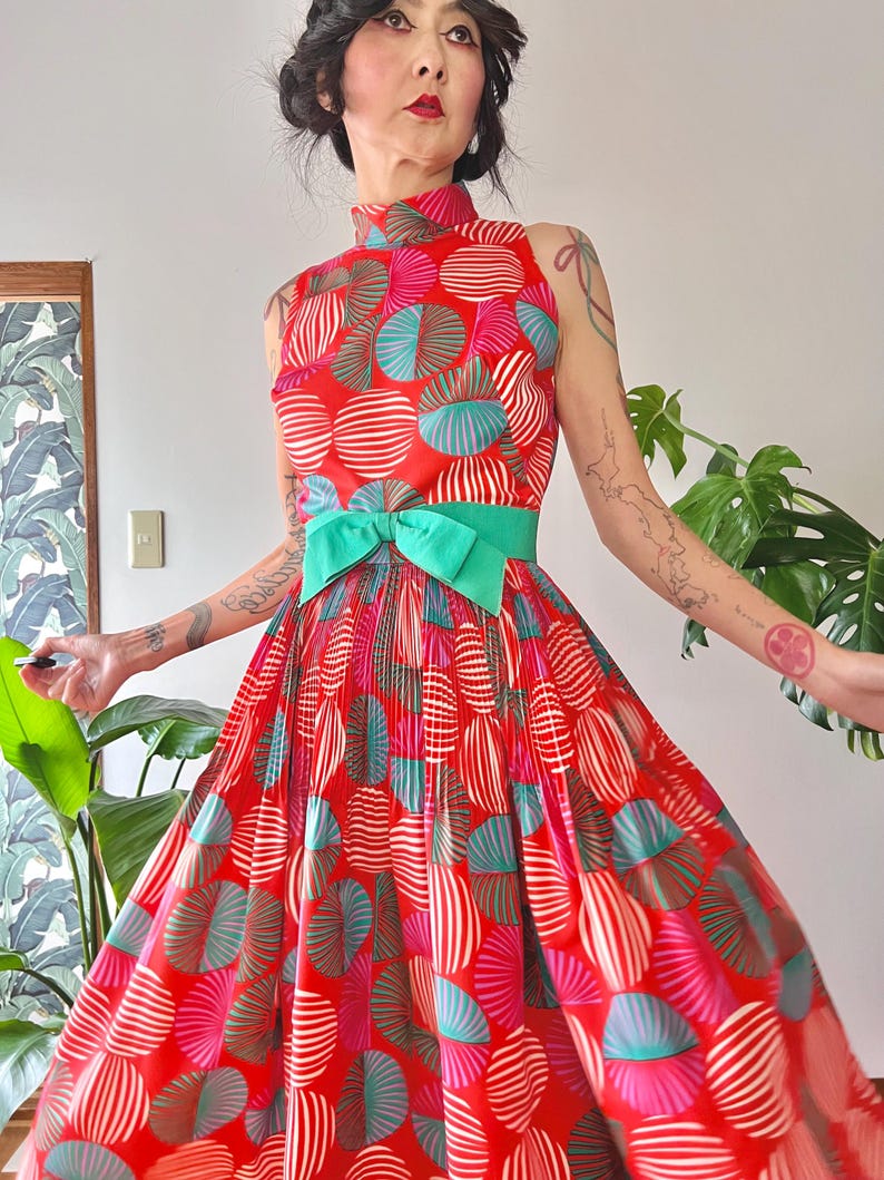 1960s 1970s Psychedelic Mod Op Art Evening Gown |XS/S| Vintage Abstract ...