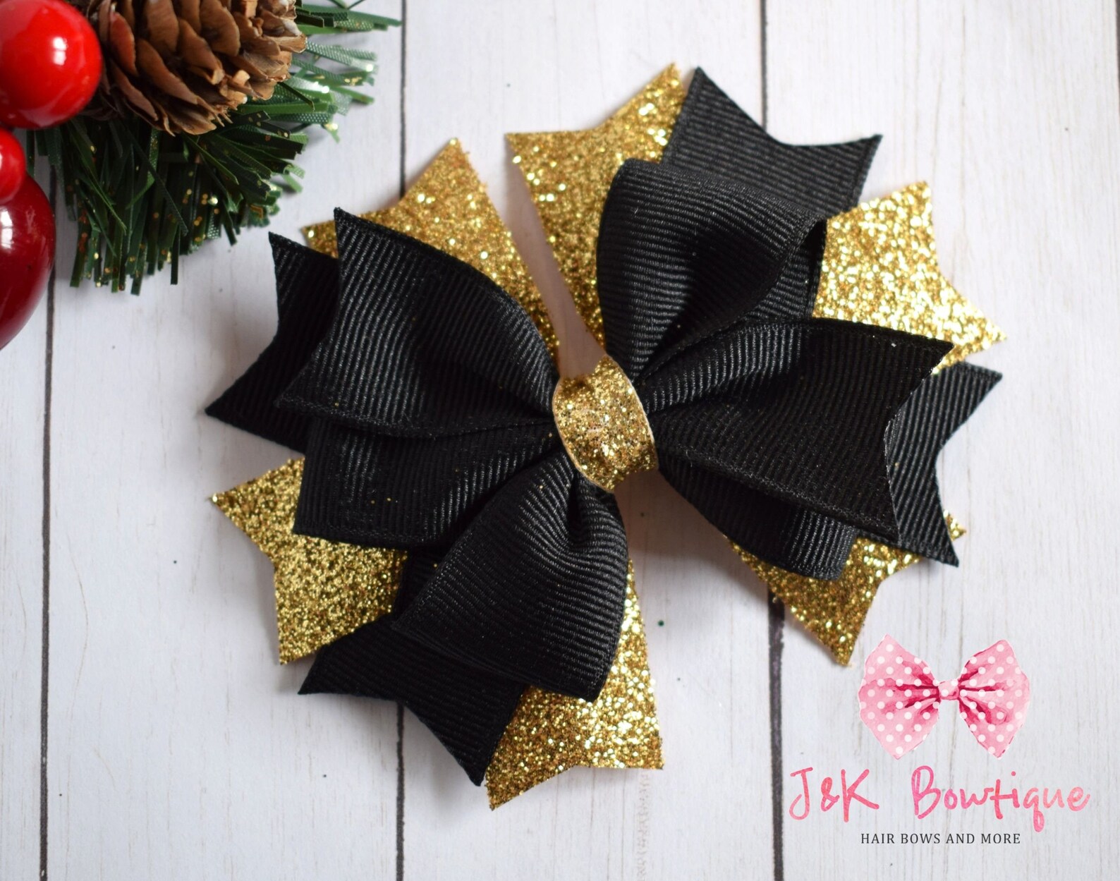 Black and gold boutique bow Ivory bow large hair bow | Etsy