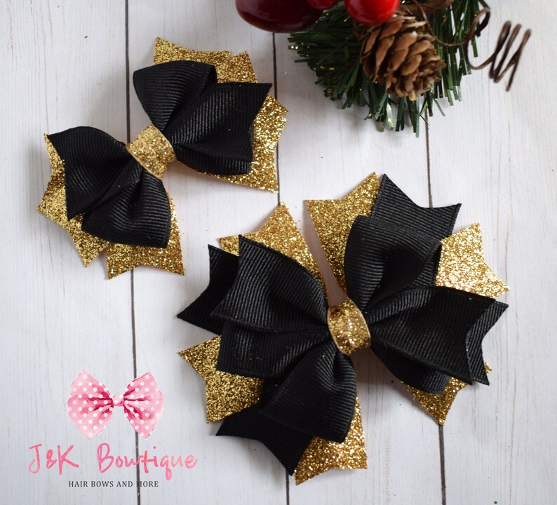 Black and Gold Boutique Bow Ivory Bow Large Hair Bow | Etsy