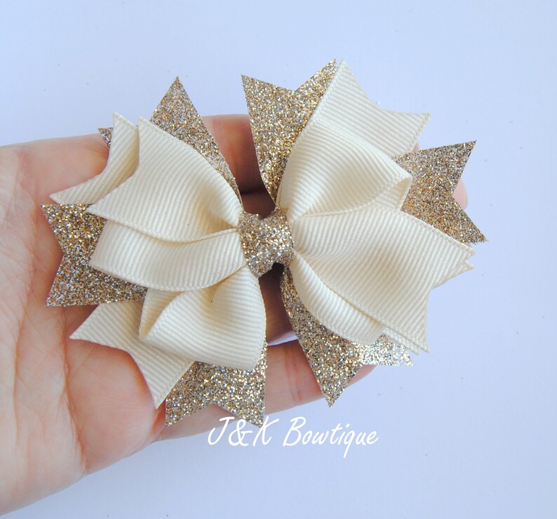 Ivory and champagne boutique bow Ivory bow 4 hair bow | Etsy