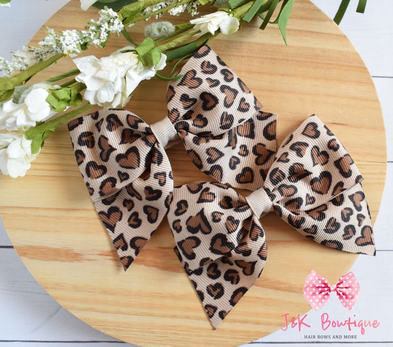 Leopard Heart Print Hair Bow Mini Bow Emily Bows Toddler - Etsy