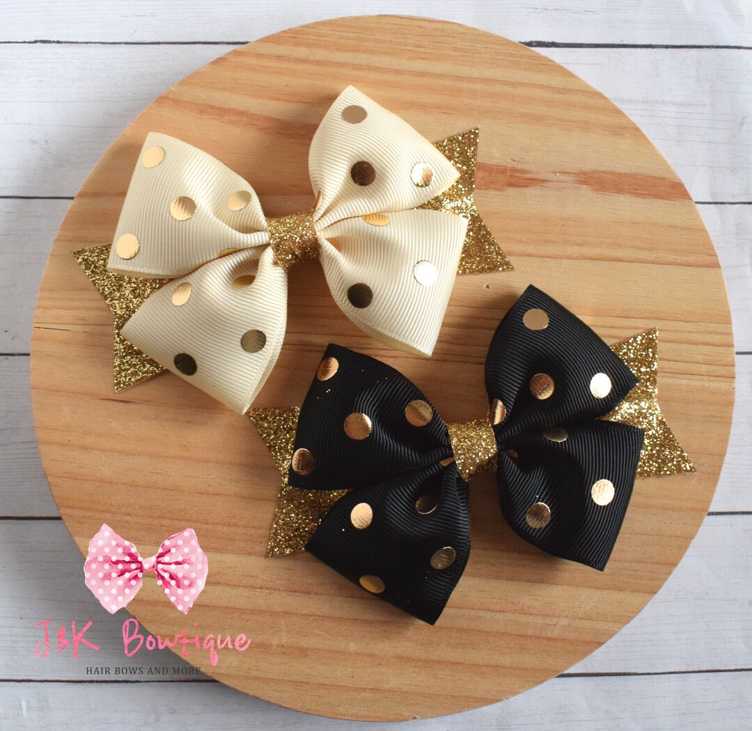 Black and Gold Bow Ivory Bow Large Hair Bow Christmas Bows - Etsy