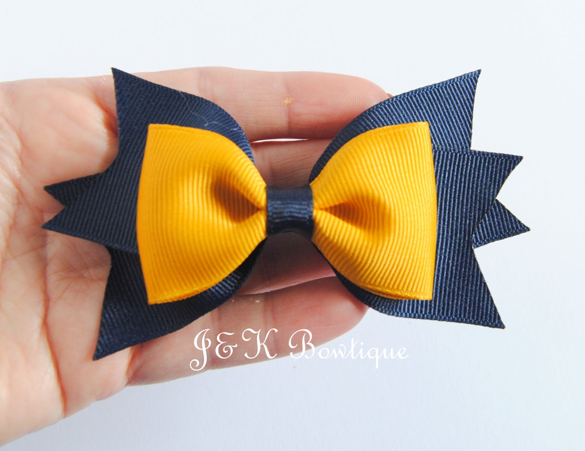 Navy and Mustard Hair Bow Mustard Bow Navy Bow Hair Bows - Etsy