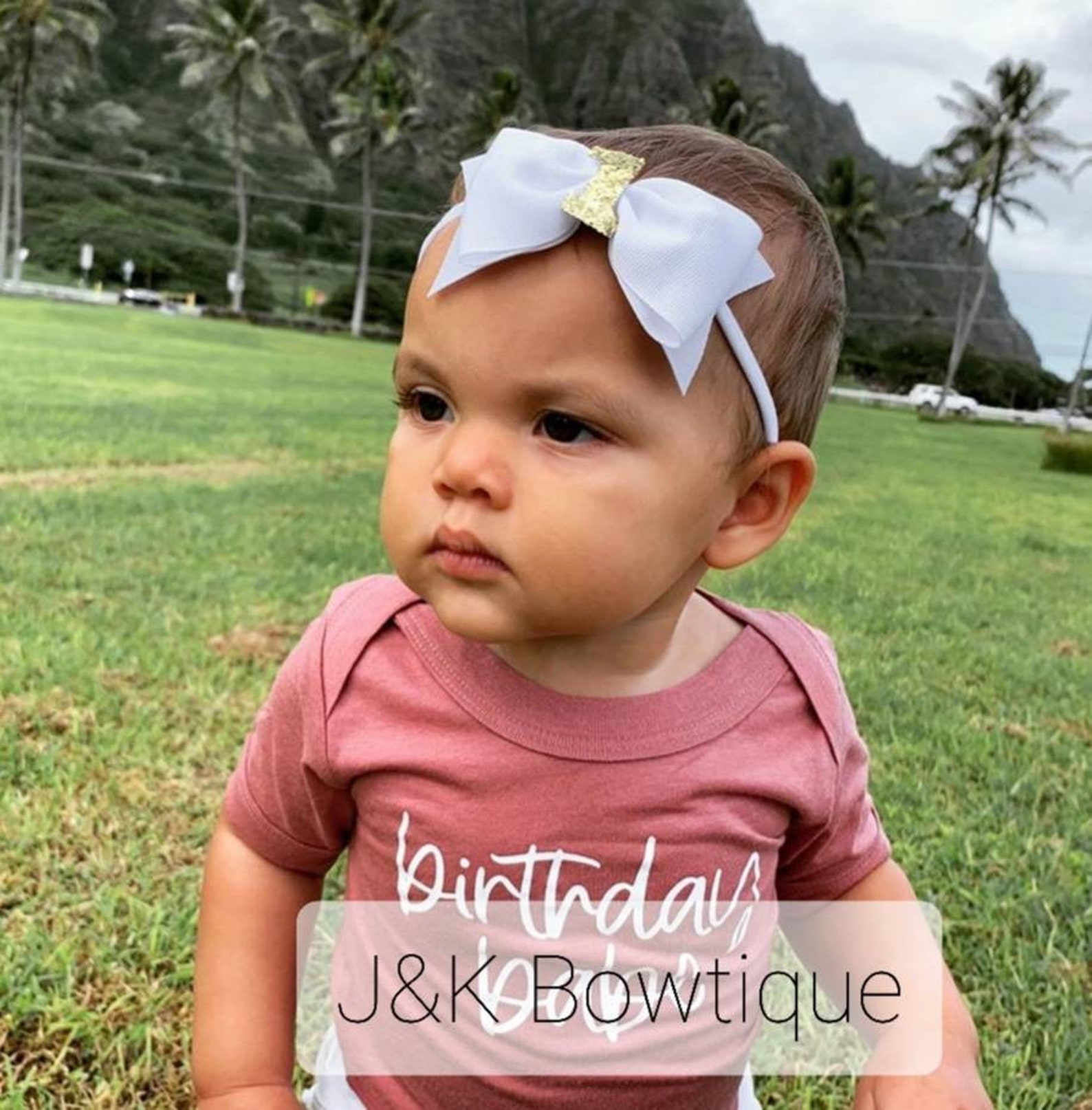 Birthday Hair Bow First Birthday Hair Bow White and Gold | Etsy