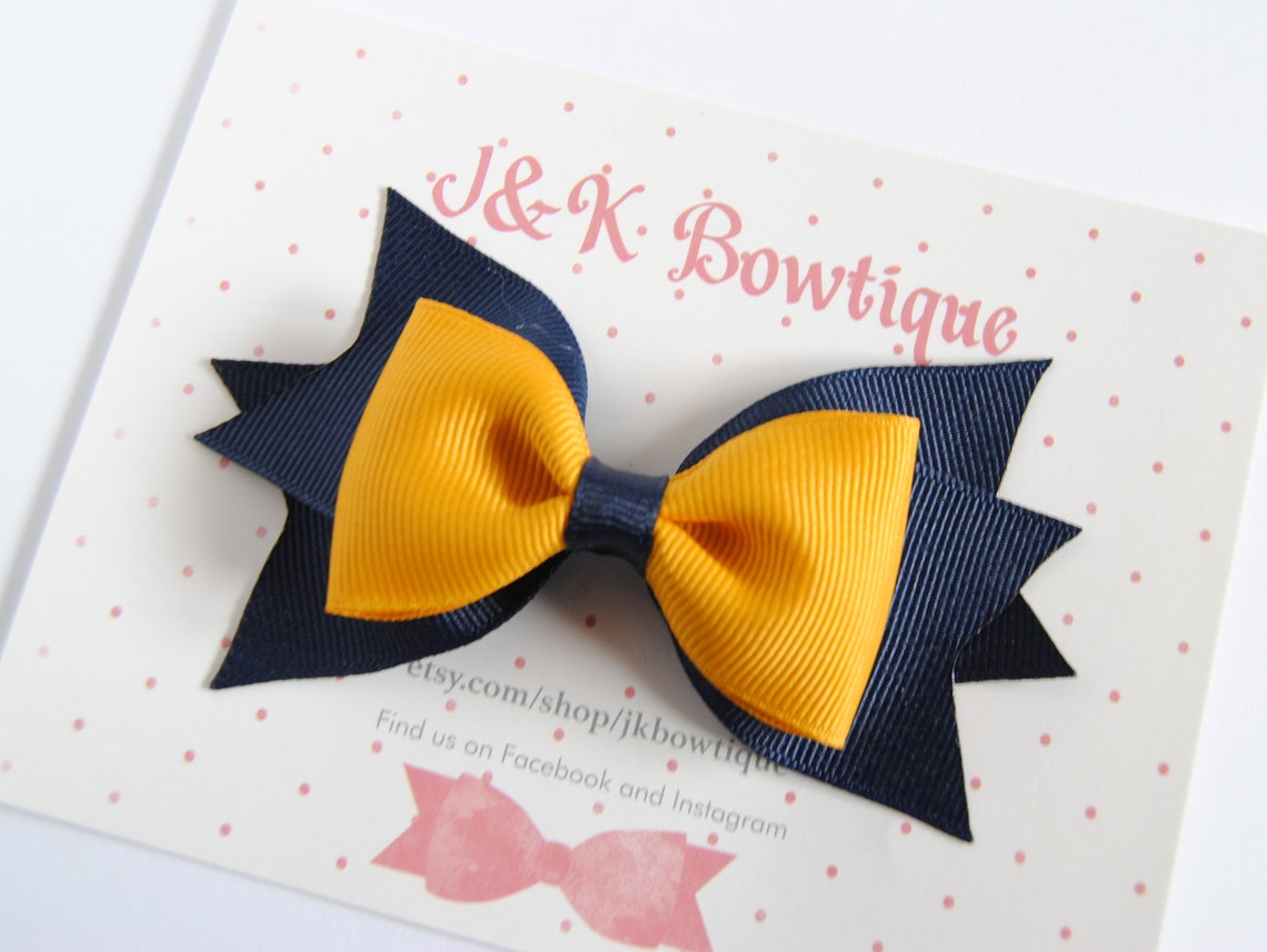 Navy and Mustard Hair Bow Mustard Bow Navy Bow Hair Bows - Etsy