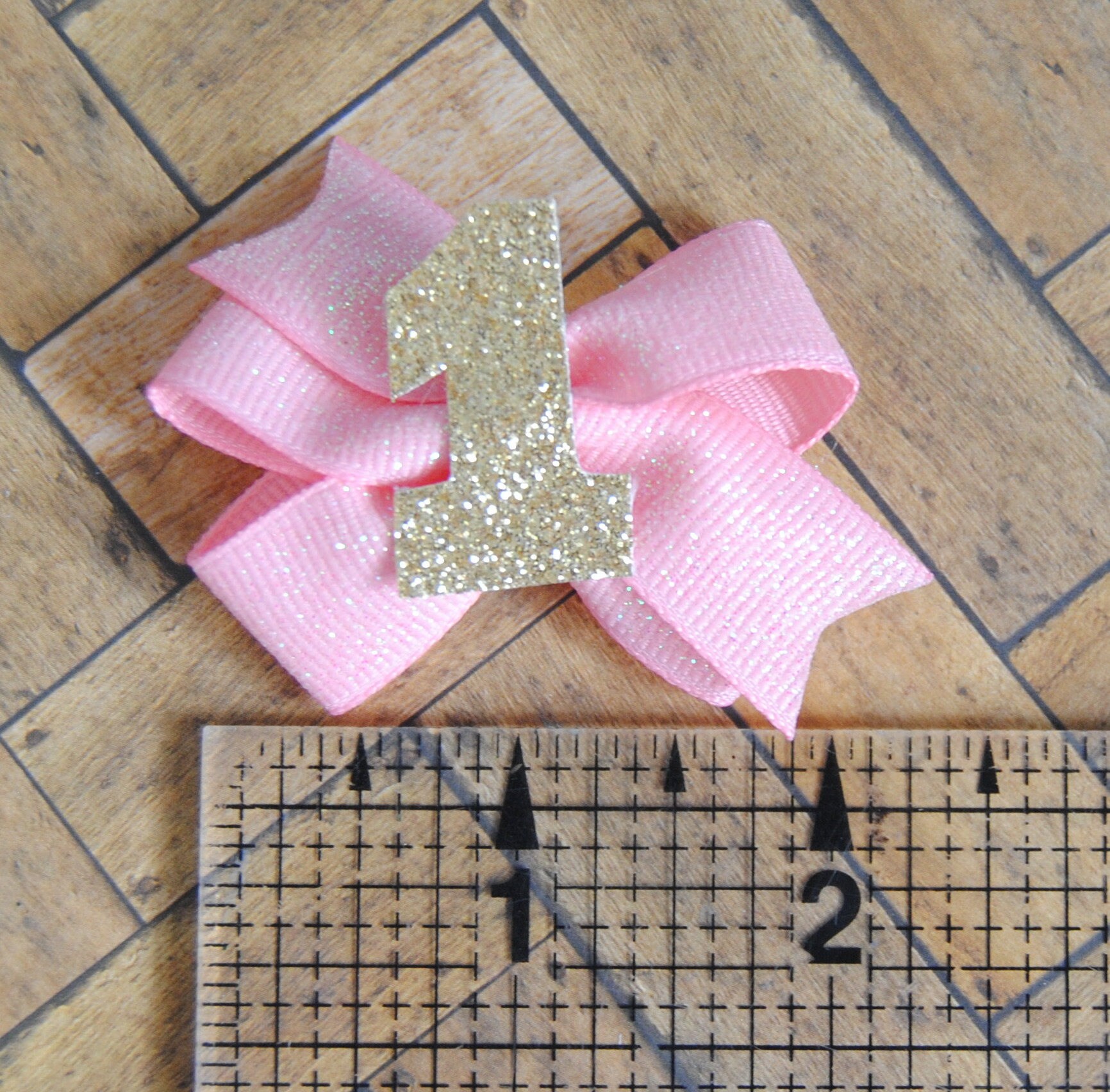 First Birthday small hair bow gold glitter one birthday hair | Etsy