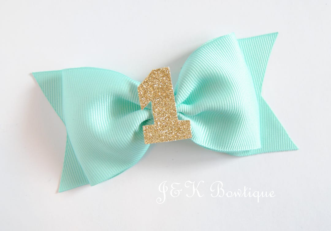 Birthday Hair Bow First Birthday Hair Bow Aqua Bow Hair - Etsy