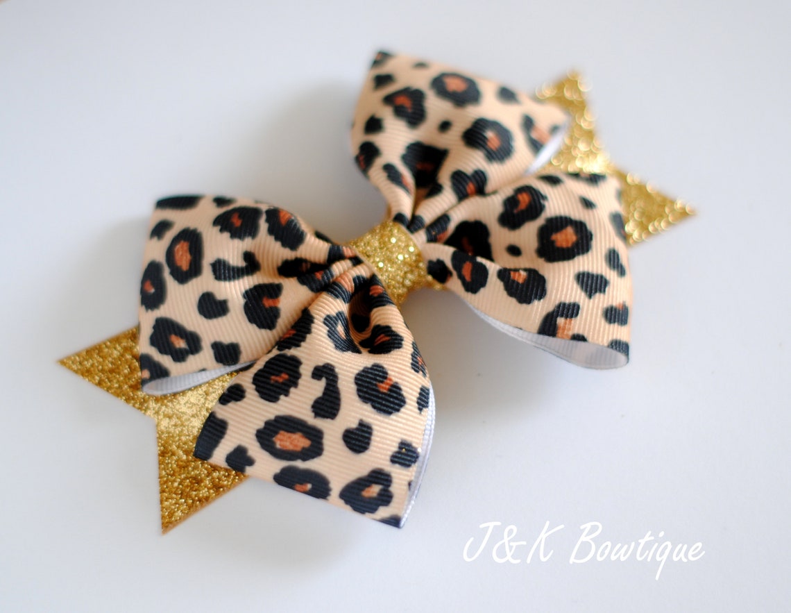 Leopard Hair Bow Gold and Leopard Bow Birthday Hair Bow | Etsy