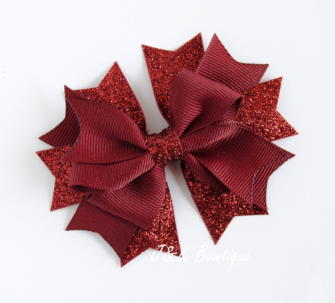 Burgundy boutique bow Christmas Bow large hair bow maroon | Etsy